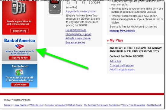 Bank of America's "Paid Placement" at Verizon Wireless Bill Payment ...
